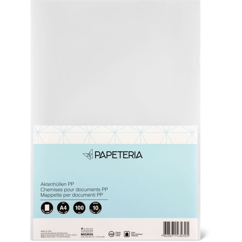 Papeteria · Chemises pour documents · A4, 100my, 218 x 308 mm ...
