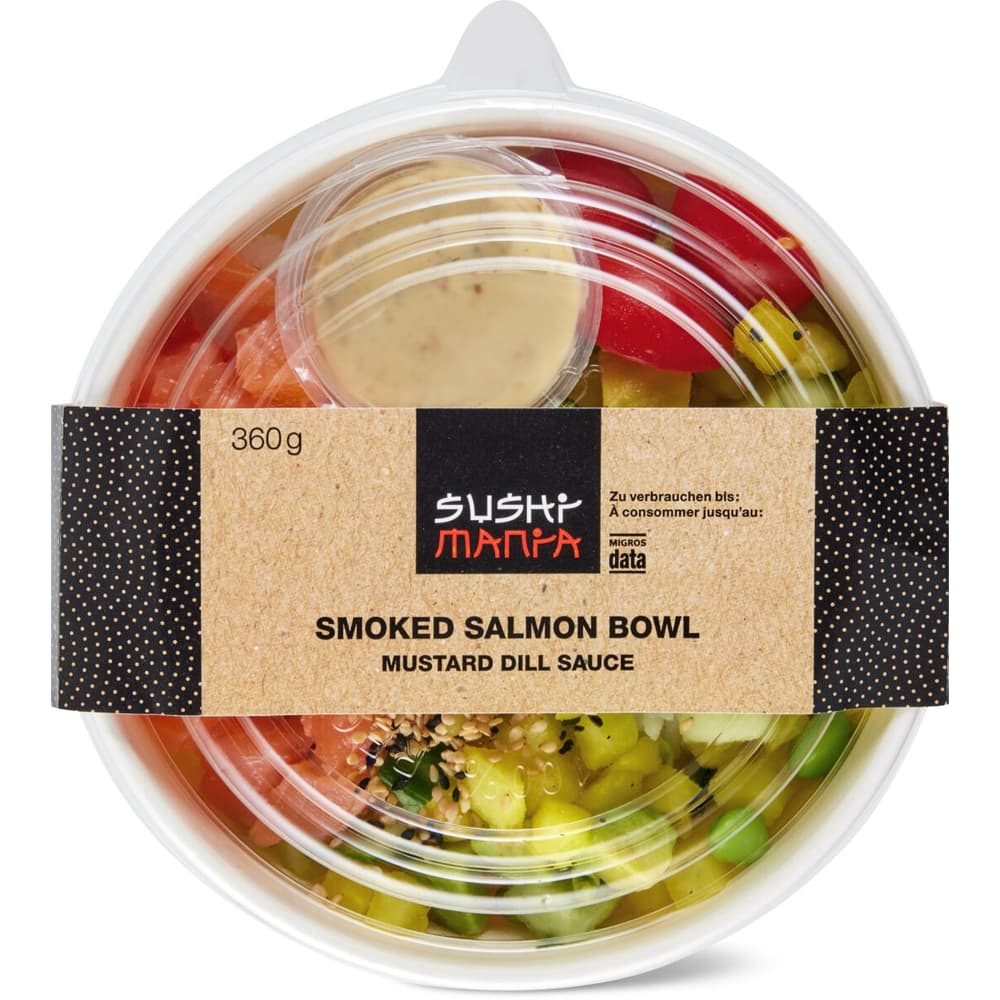 Kaufen Sushi Mania · Poke Bowl · geräucherter Lachs & Senfsauce • Migros