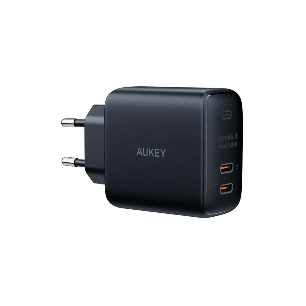 AUKEY Omnia II Dual 45W GaN PD PA-B4T BK 2-Port USB-C Black • Migros