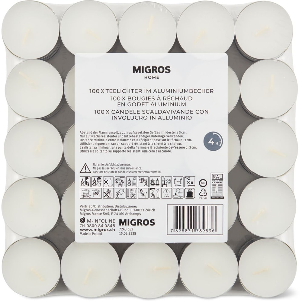 Migros Home · Tea lights · white, aluminium, paraffin and stearin ...
