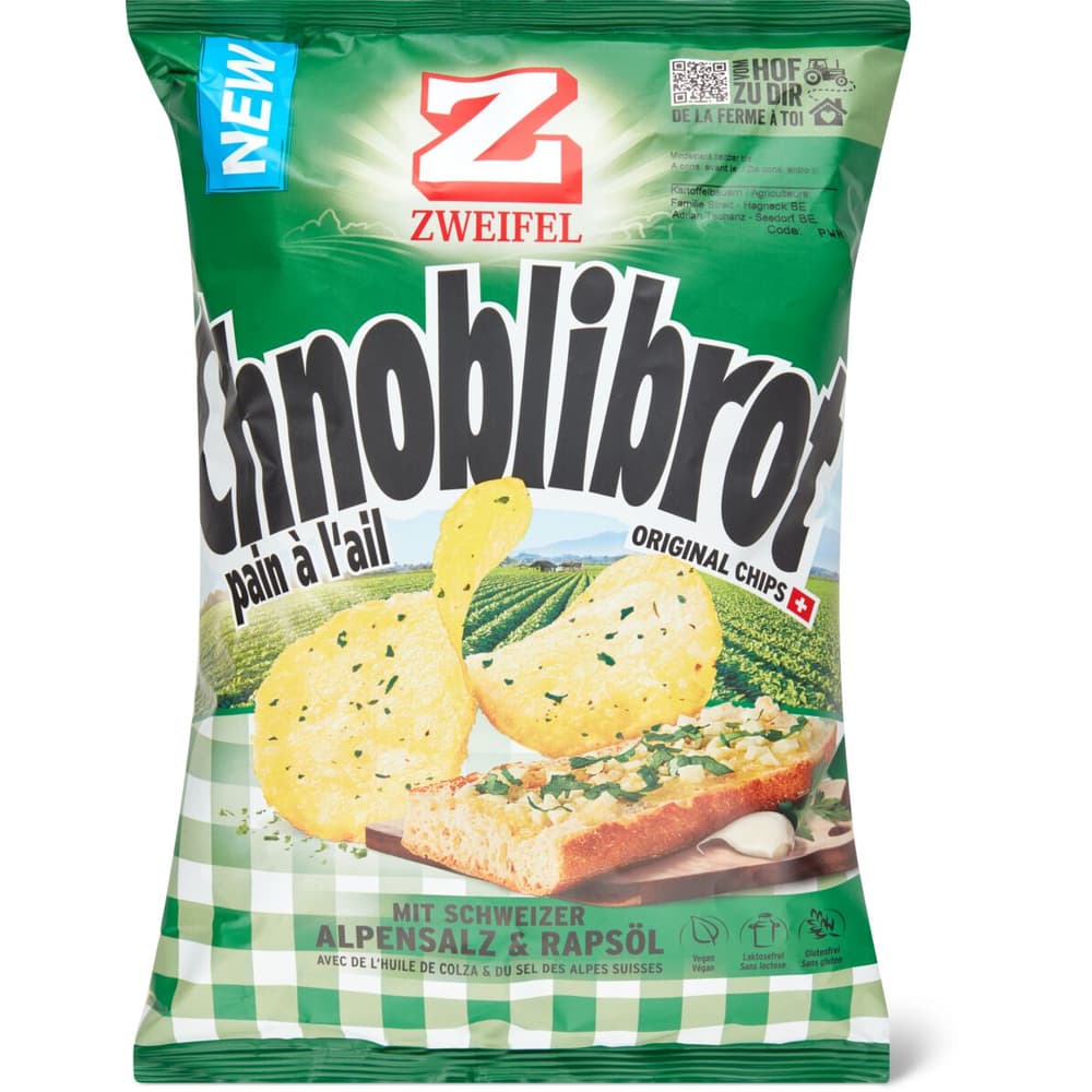 Zweifel Original · Chips · Chnoblibrot • Migros