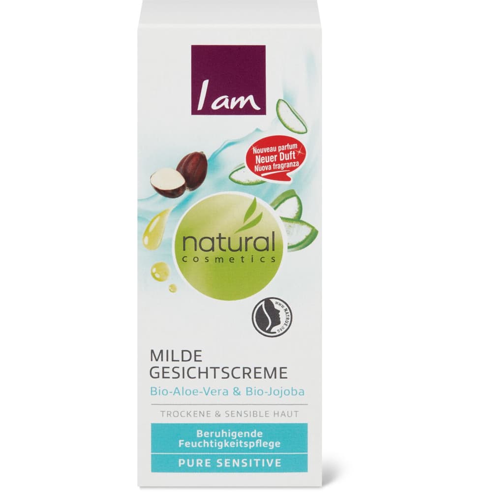 I am Natural Cosmetics · Day cream · Dry and sensitive skin • Migros
