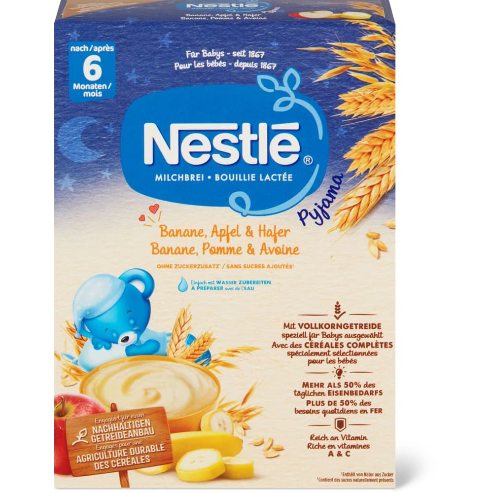 Nestlé Pyjama · Pappa de cereales banana, mela & avena · Da 6 mesi • Migros