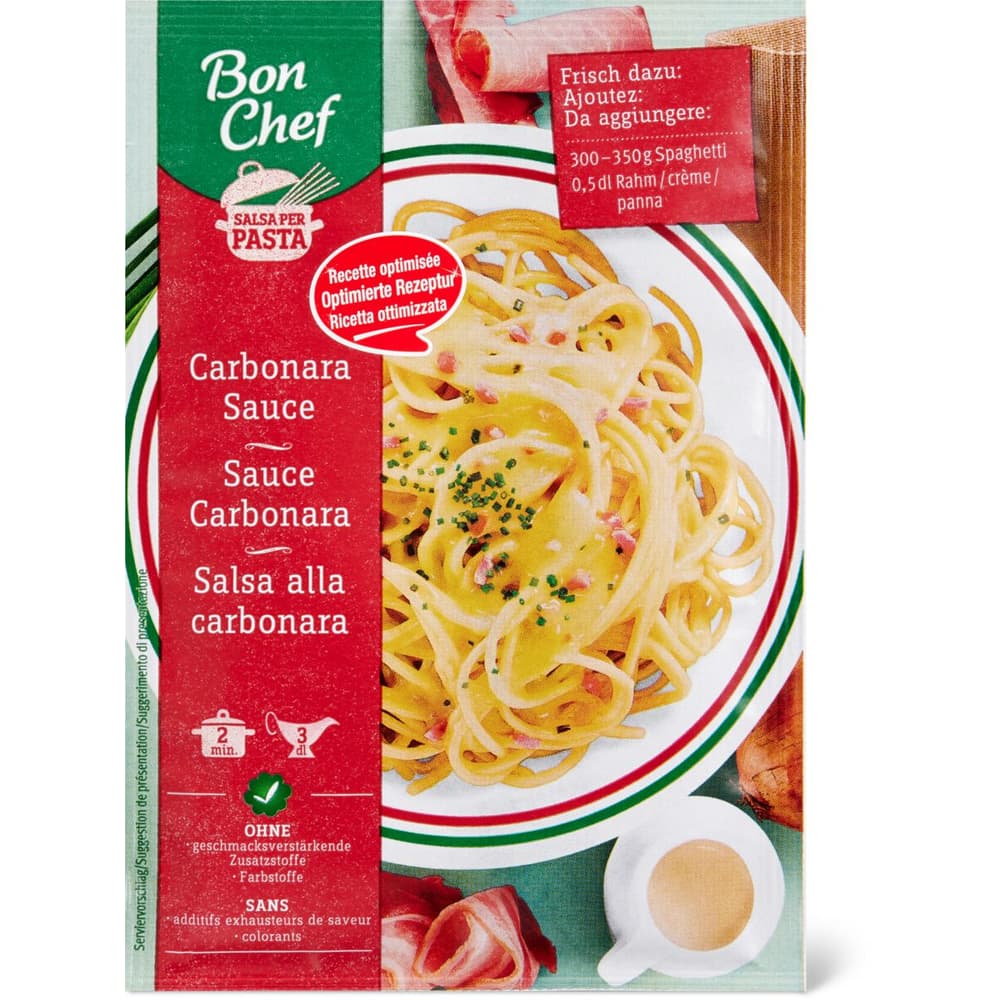 Bon Chef · Carbonara sauce · eggs, cream and bacon, for pasta • Migros