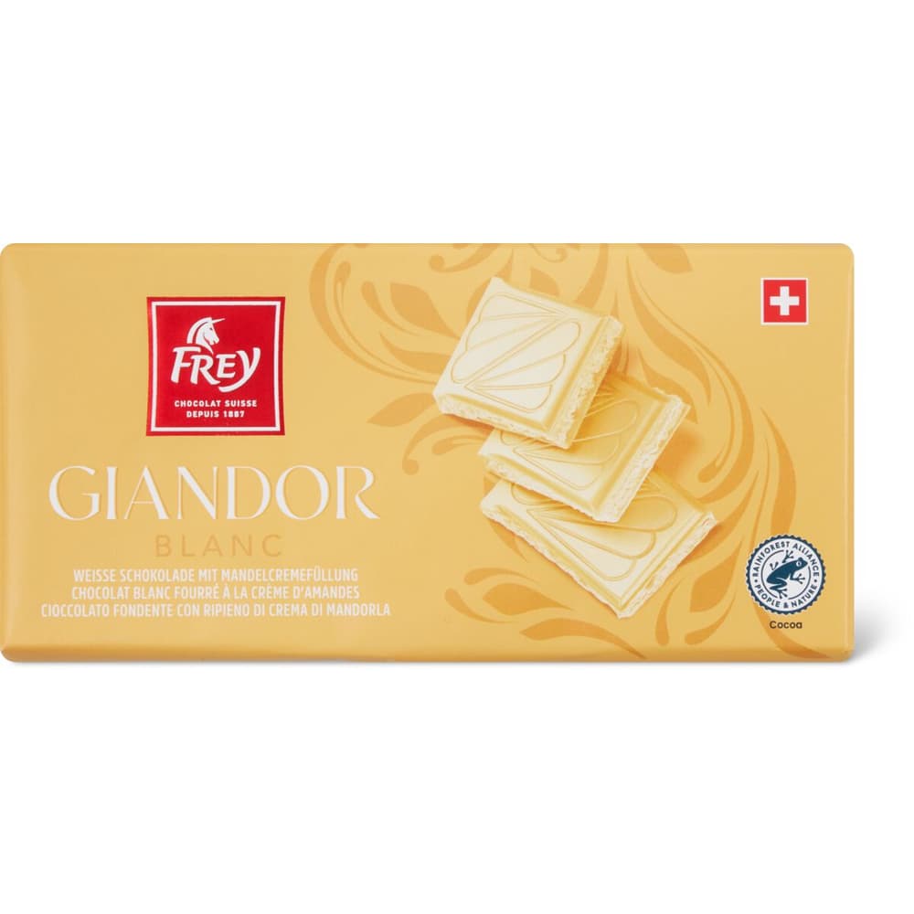 Frey Giandor · White chocolate with almond cream filling · White • Migros