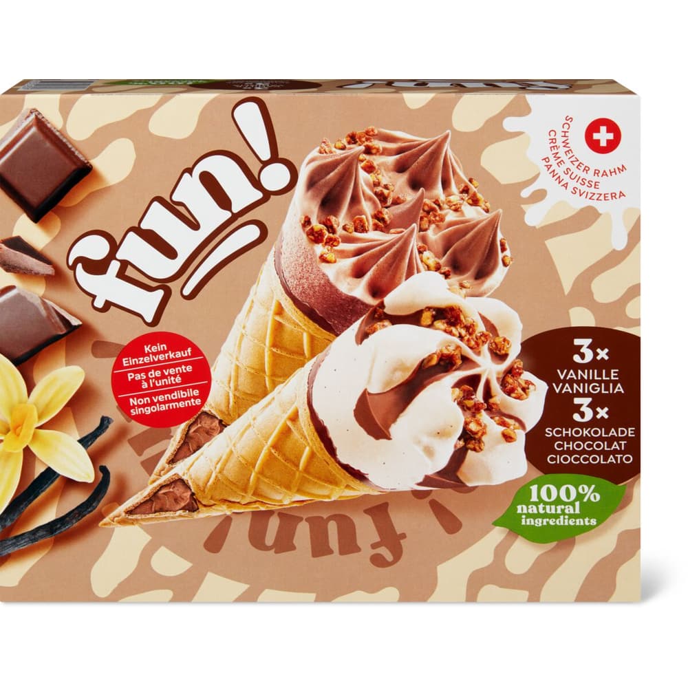 Fun · Cornet glacé · 3x Vanille, 3x Chocolat • Migros