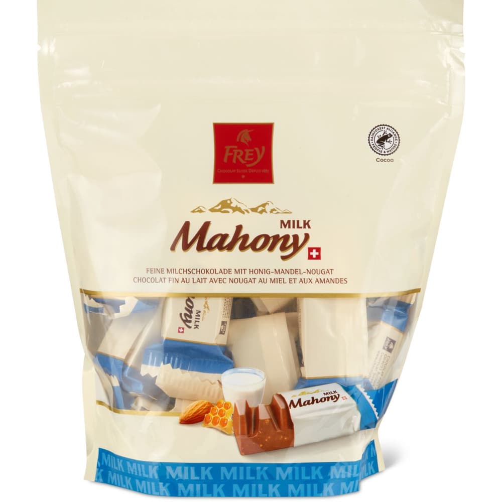 Frey · milk chocolate · honey, almond, nougat • Migros