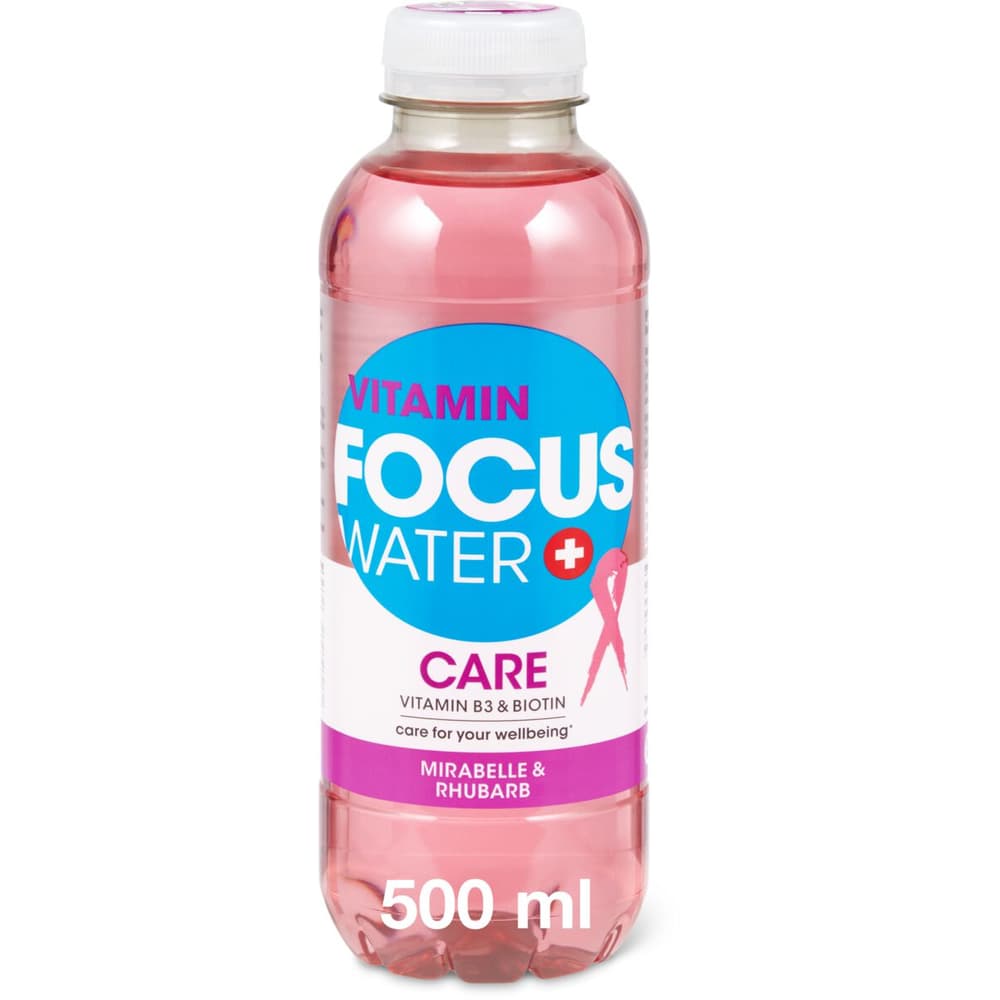 Focus Water Care · Vitamin water · mirabelle & rhubarb • Migros