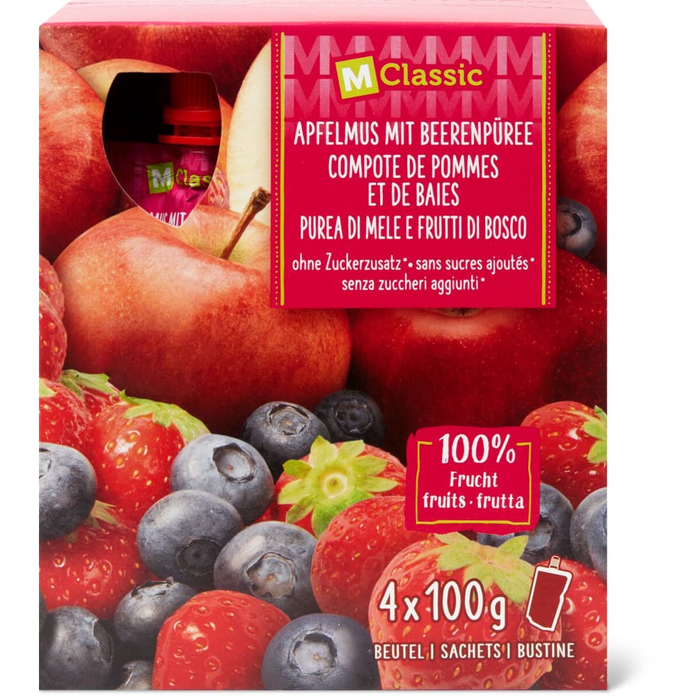 Achat M-Classic · Compote de pommes · et de baies • Migros