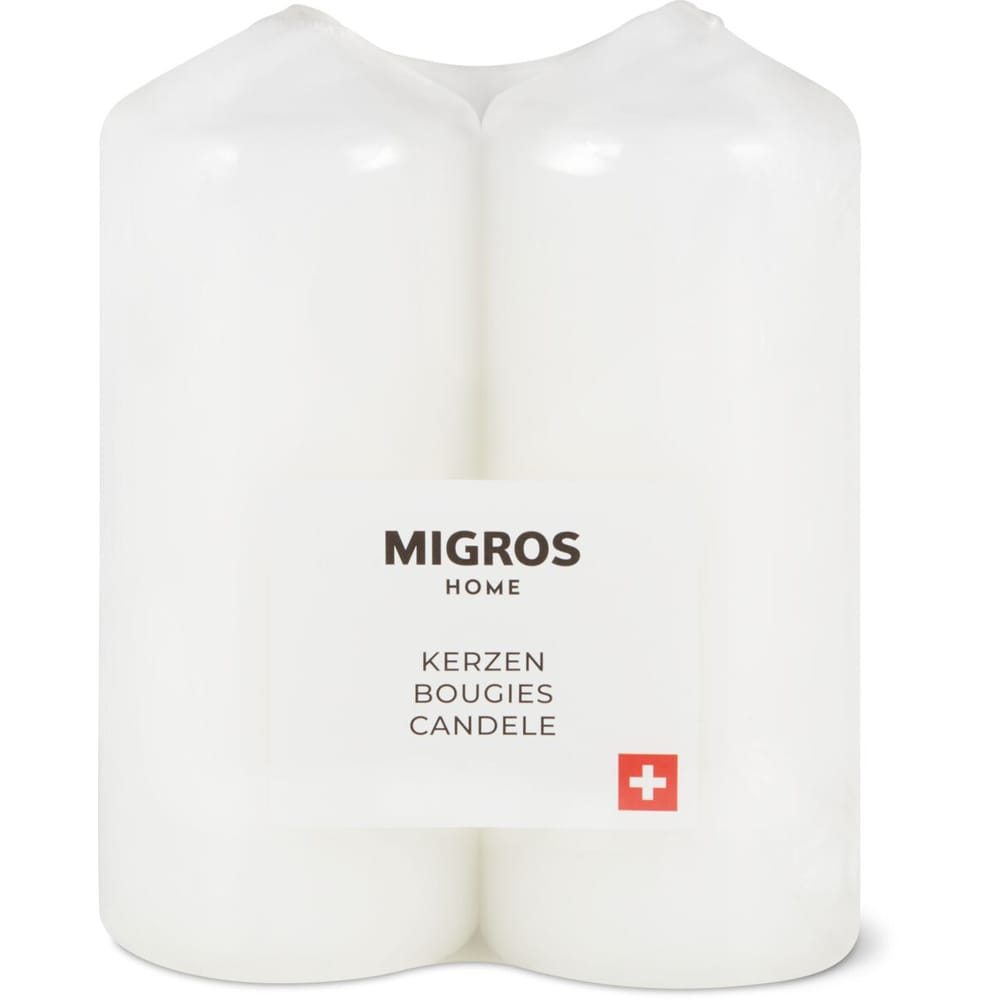 Migros Home · Cylindrical candles · white, wax, 45h, 150 x 60mm, 2x330g ...