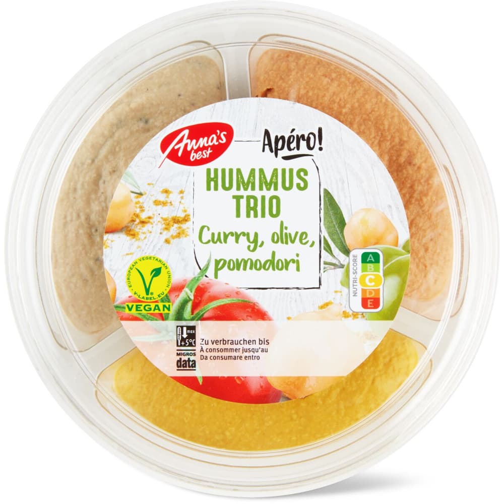 Kaufen Anna's Best Vegi · Hummus Trio · Curry, Oliven und Tomaten • Migros