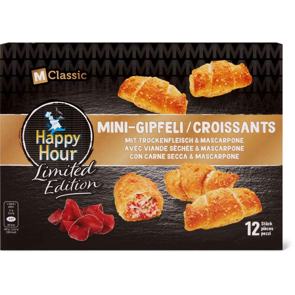 M-Classic Happy Hour · Mini-Gipfeli · mit Trockenfleisch & Mascarpone ...