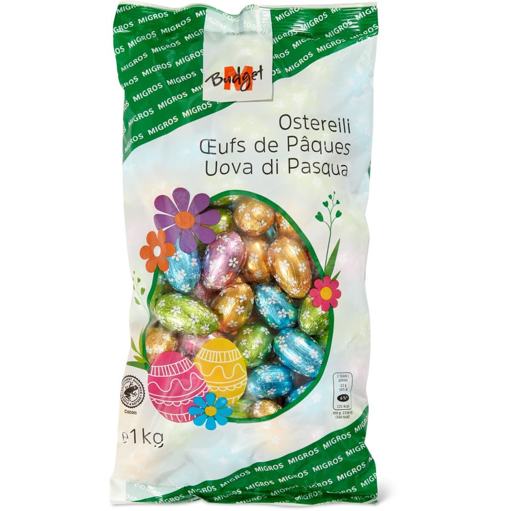 M-Budget · chocolate eggs · Assorted filled • Migros