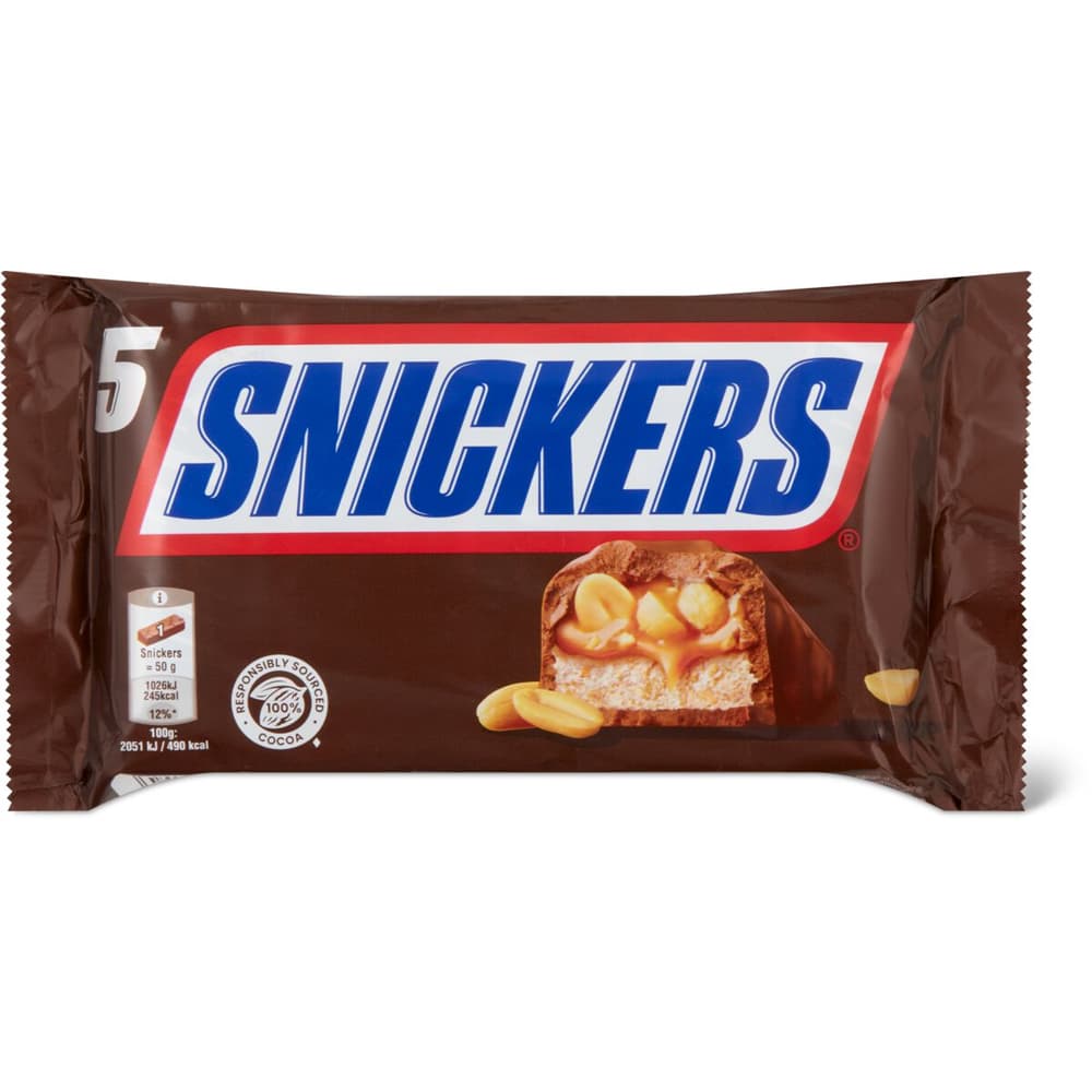 Snickers · Filled chocolate bars with caramel and peanuts • Migros