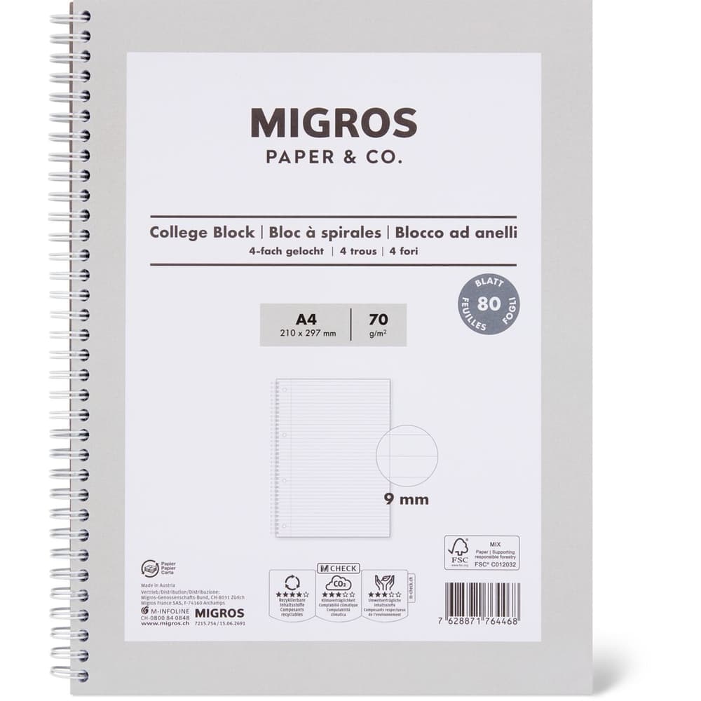 Migros Paper & Co. · College Block A4 · Lined 9mm, 80 sheets, 70g/m2 ...