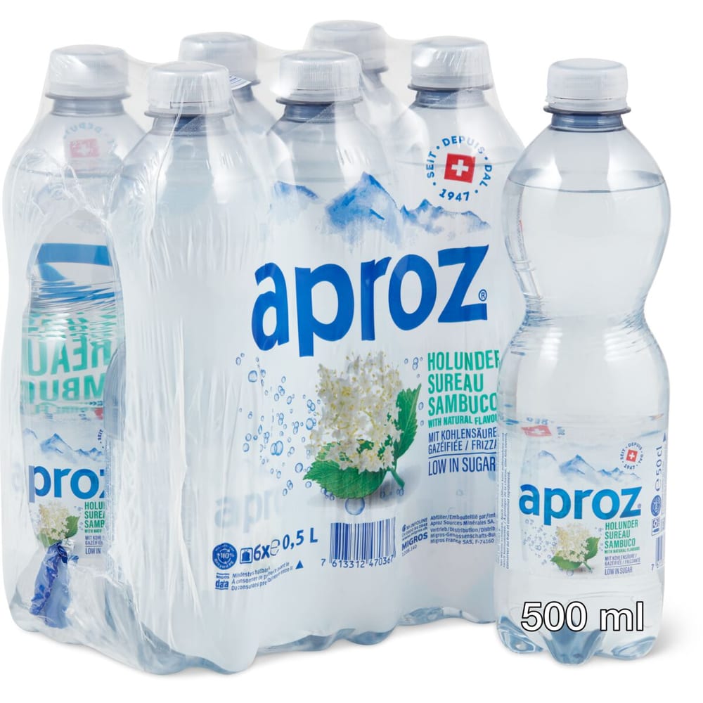 Aproz · Acqua minerale frizzante · Sambuco • Migros