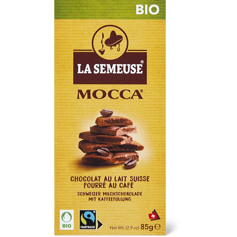 La Semeuse Bio · Chocolate bars · filled with coffee • Migros