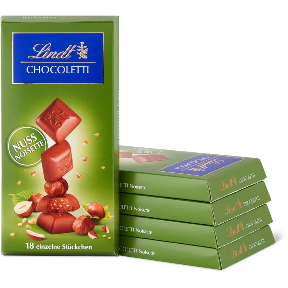 Lindt Chocoletti · Carrés de chocolat au lait fourrés praliné · et ...