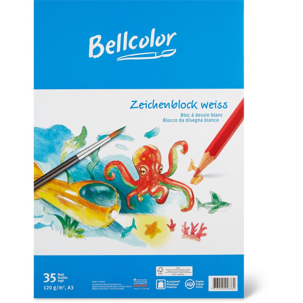 Bellcolor · Zeichenblock A3, weiss · 120g/m2 • Migros