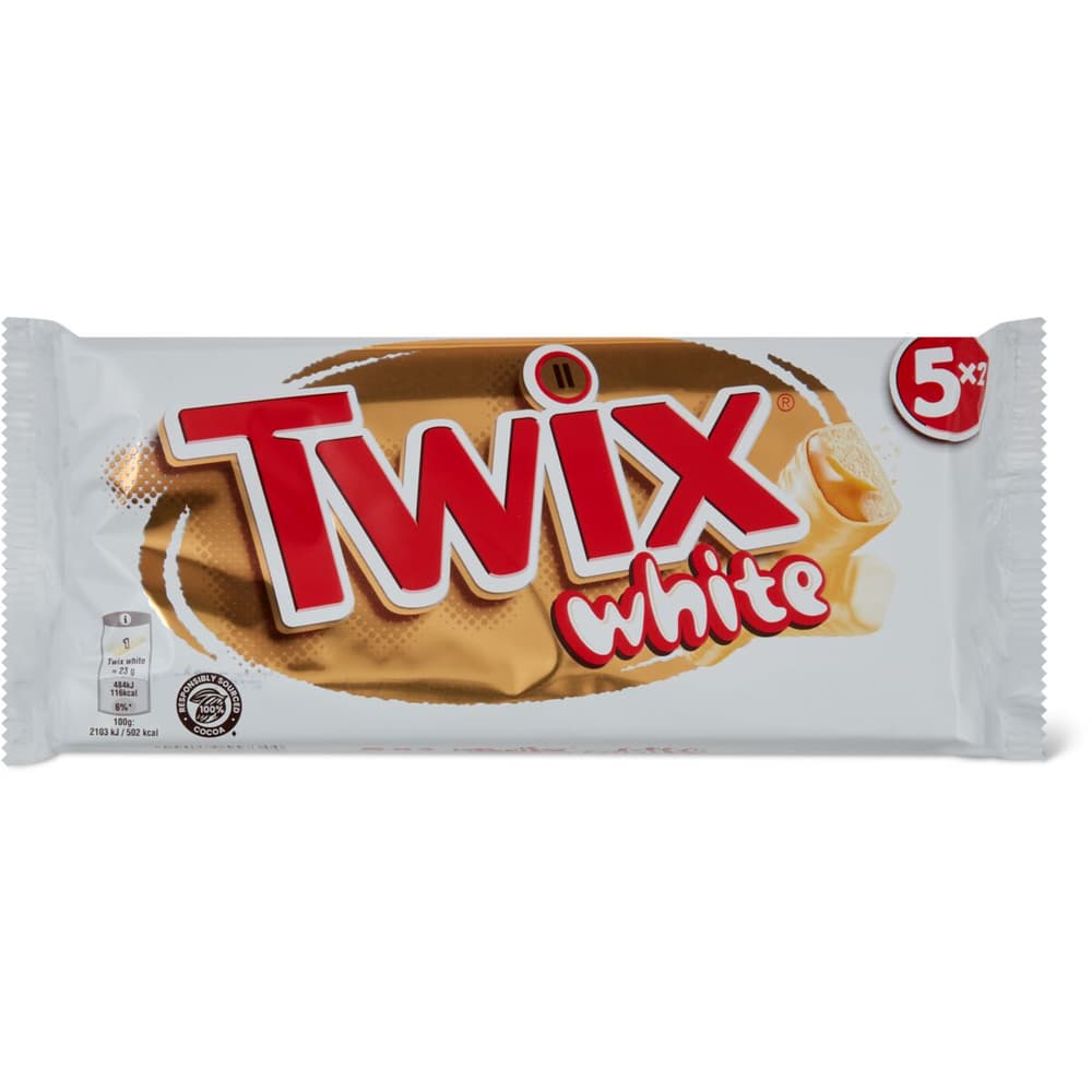 Twix · crispy biscuit, tender caramel, white chocolate • Migros