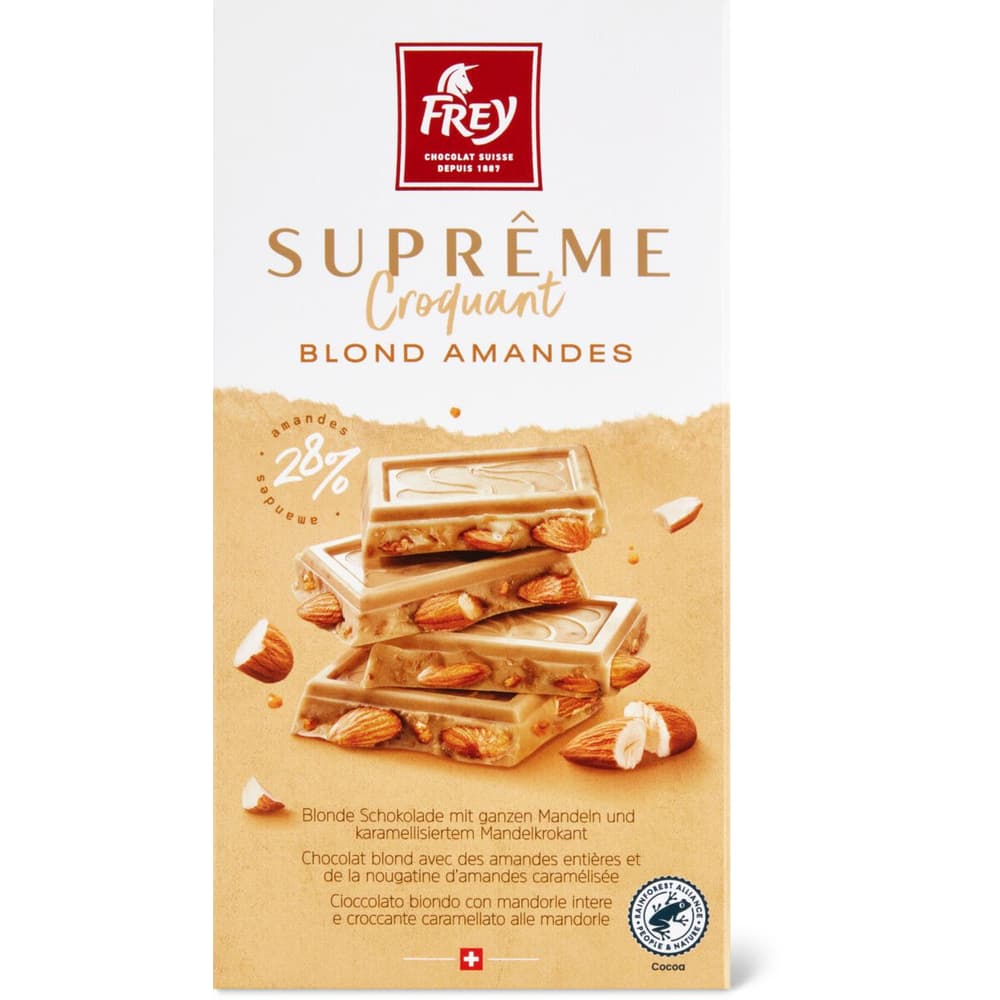 Frey Suprême · white chocolate · Almonds and caramel • Migros