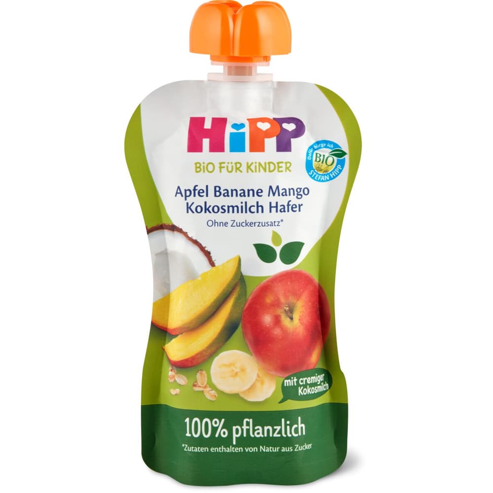 HiPP Bio · Squeeze pouches for babies apple, banana, mango and coconutmilk · From 12 months • Migros