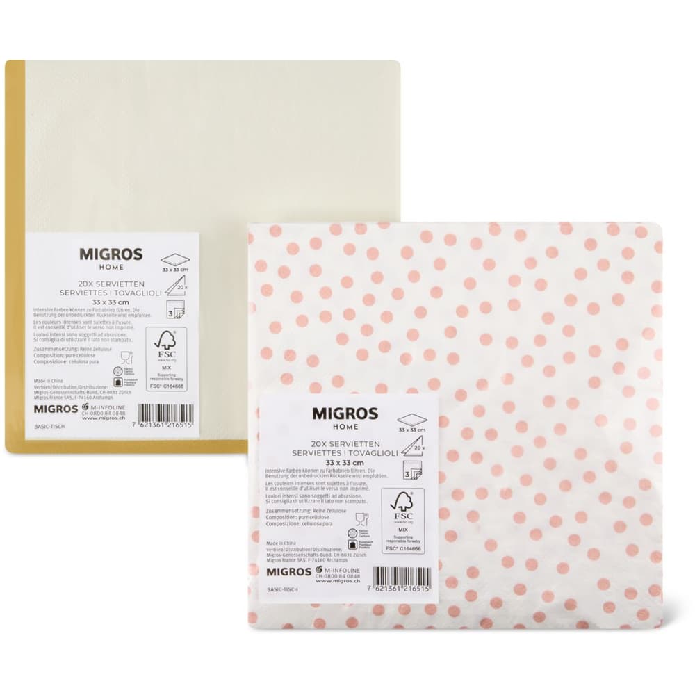 Serviettes 33 × 33 cm, 20 pces • Migros Online