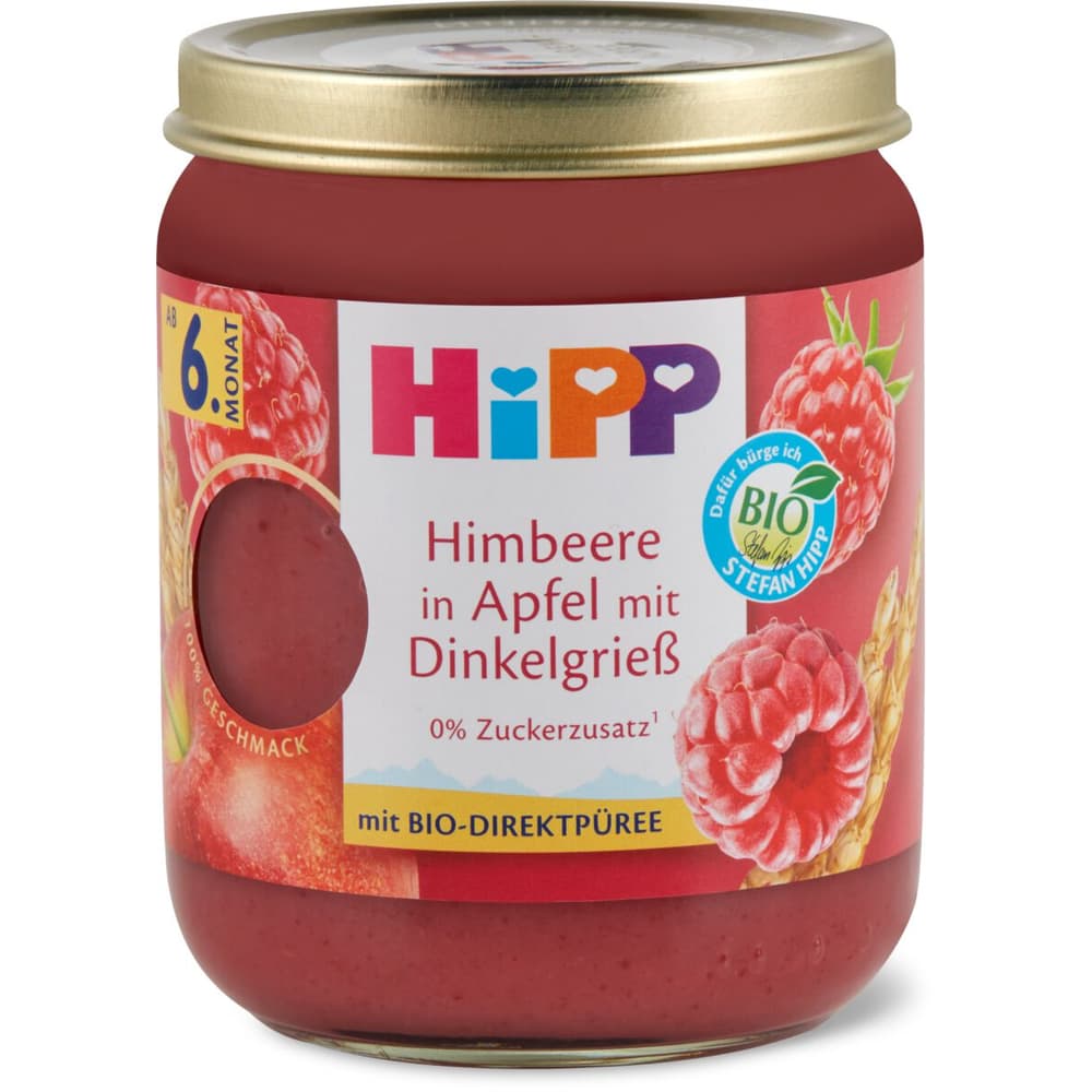 HiPP Bio · Petit pot framboise, pomme & semoule d'épeautre · Dès 6 mois ...