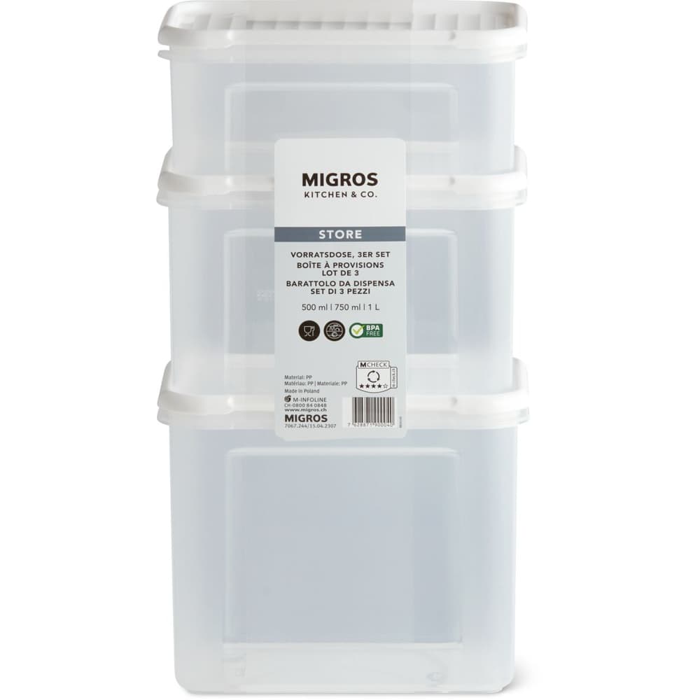 MIGROS KITCHEN & CO. · Storage tin set of 3 0.5/0.75/1L • Migros