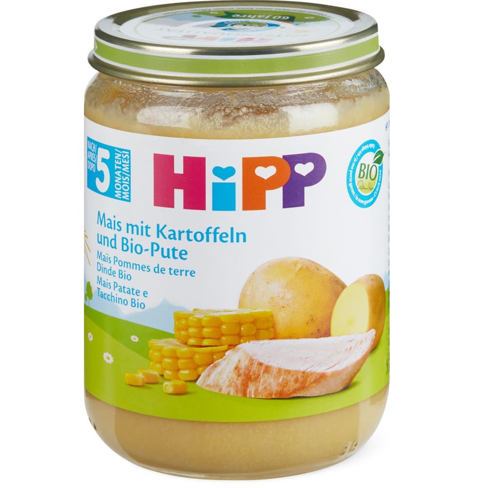 HiPP Bio · Baby food jar with Corn, mashed potatoes and organic turkey ...