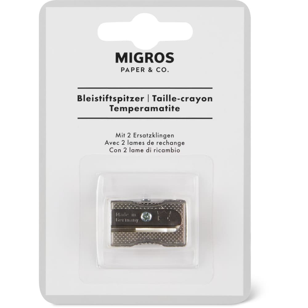 Migros Paper & Co. · Pencil sharpener · 2 spare blades • Migros