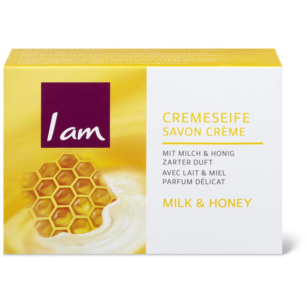 I am · Sapone solido per le mani · Latte & miele • Migros