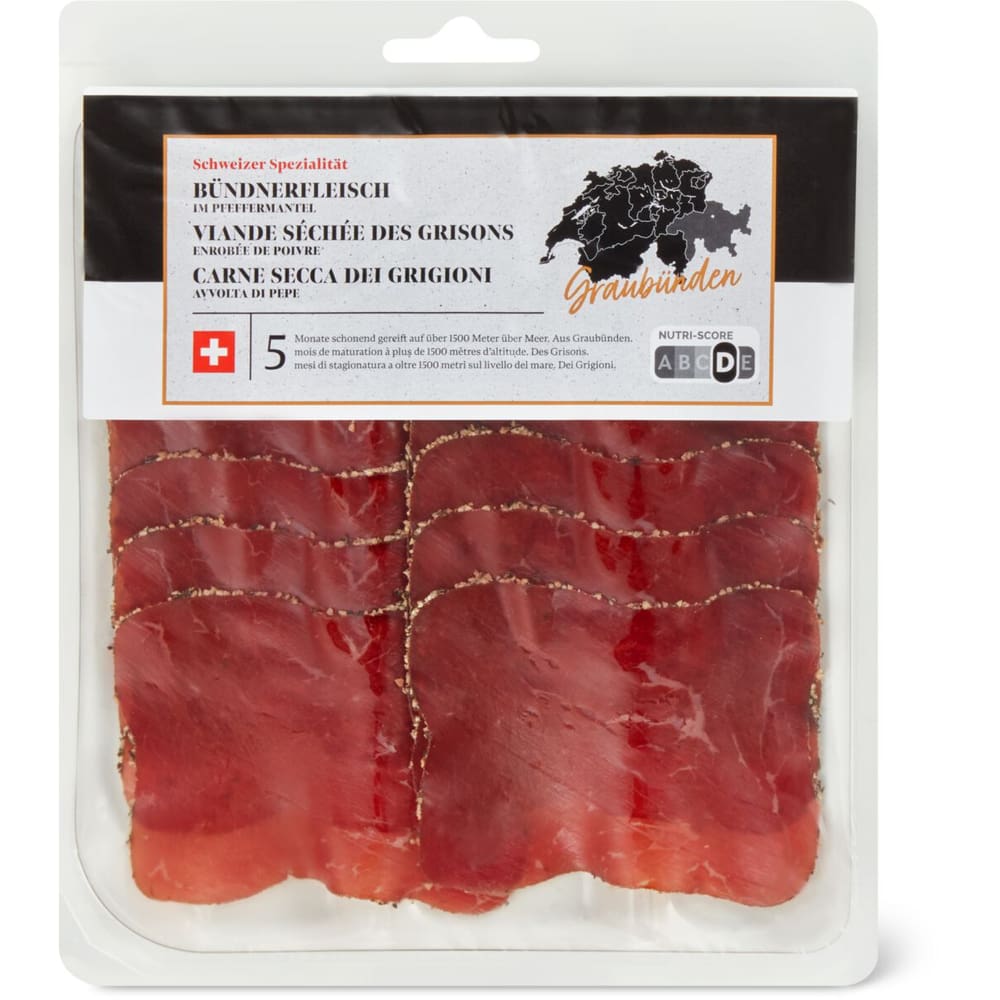 Länderspezialität IGP · Viande séchée des Grisons · au poivre • Migros
