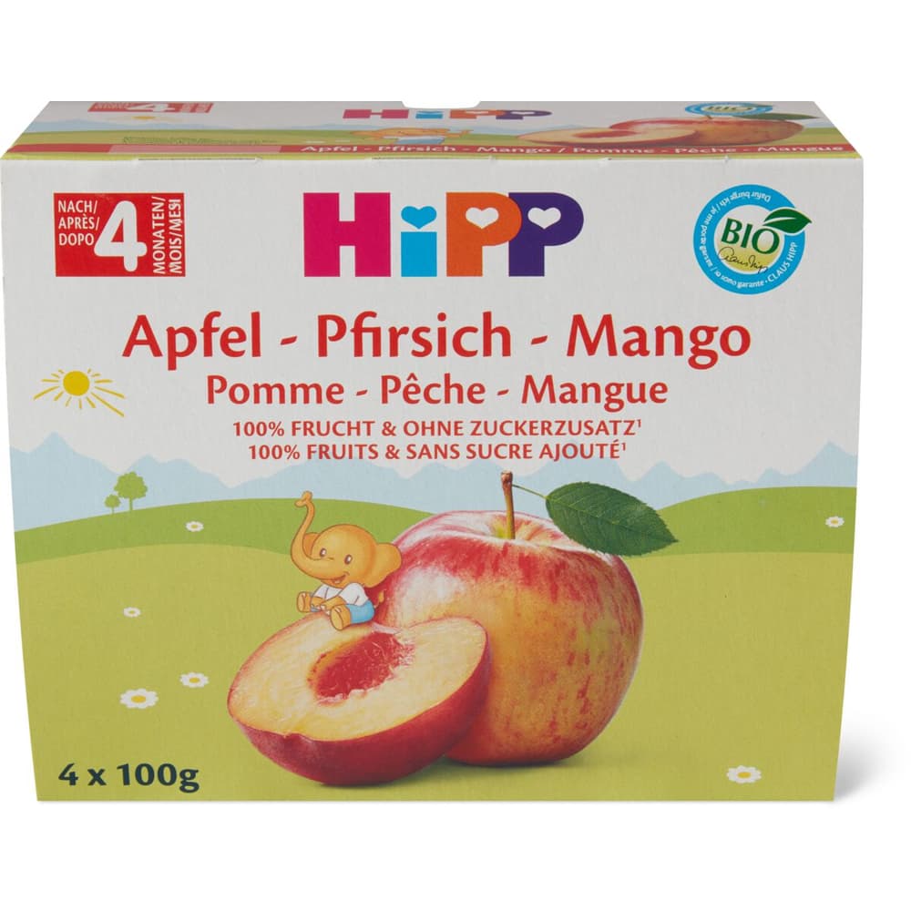HiPP Bio · Kompott Apfel, Mango und Pfirsich · Ab 4 Monaten • Migros