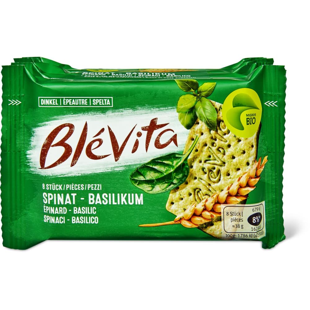 Acquista Blévita · Biscotti alla spelta bio · Spinaci e basilico • Migros
