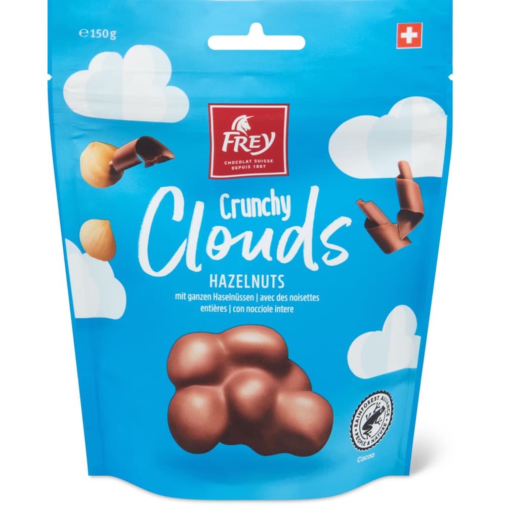 Frey crunchy clouds · Milk chocolate with whole hazelnuts • Migros