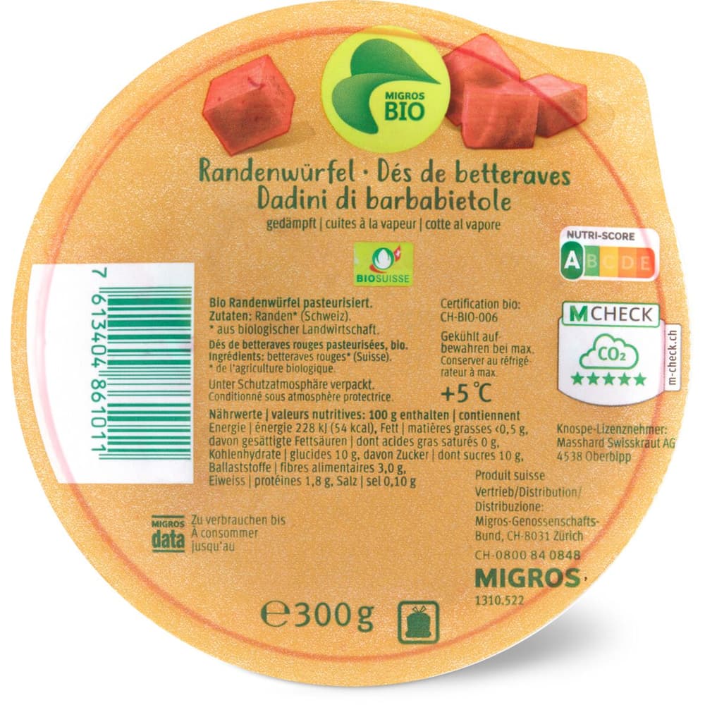 Migros Bio · Beetroot cubes · Organic • Migros