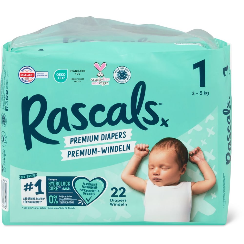 Rascal+Friends Premium · Windeln · Grösse 1, 3-5kg • Migros