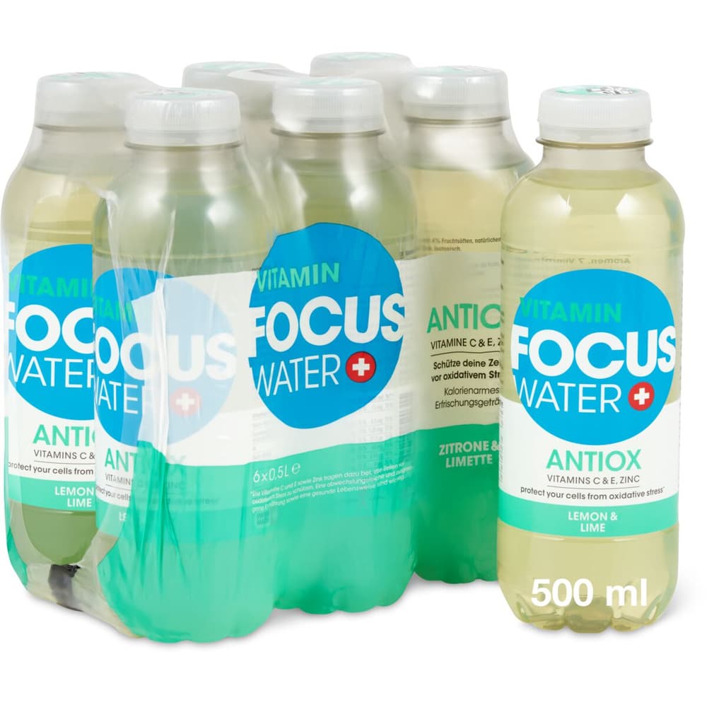 Focus Water Antiox · Eau vitaminée · citron & limette • Migros
