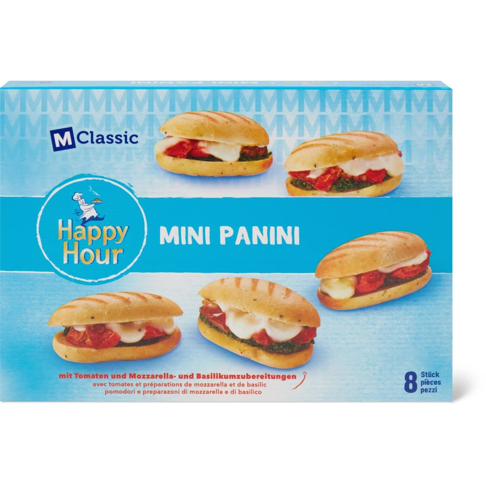 M-Classic Happy Hour · Mini Panini · tomatoes, mozzarella, basil • Migros