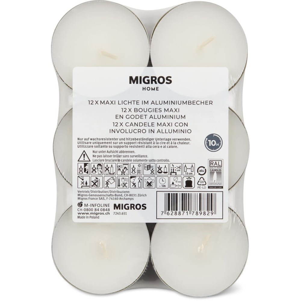 Migros Home · Rechaud candles · Maxi, burn time: 10 hours, rapeseed wax ...