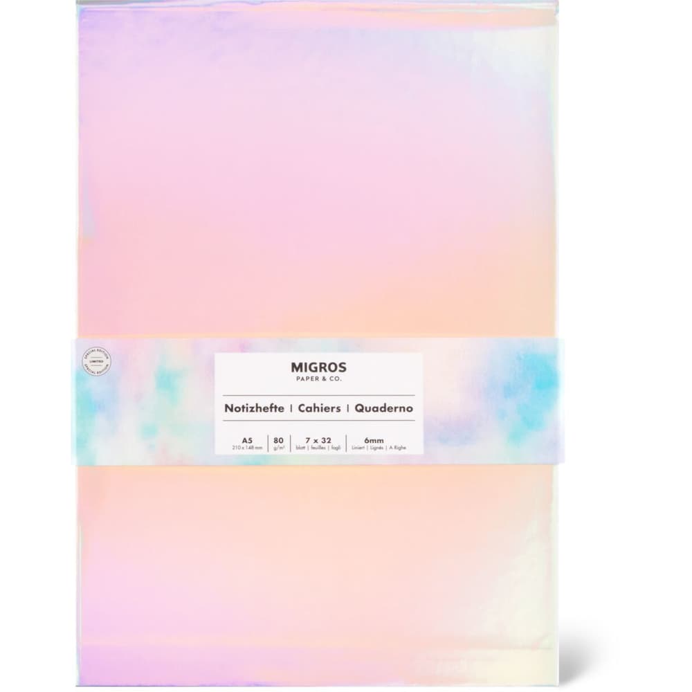 Migros Paper & Co. · Notebooks · A5, 80g/m2, 7 x 32 sheets, ruled 6mm ...