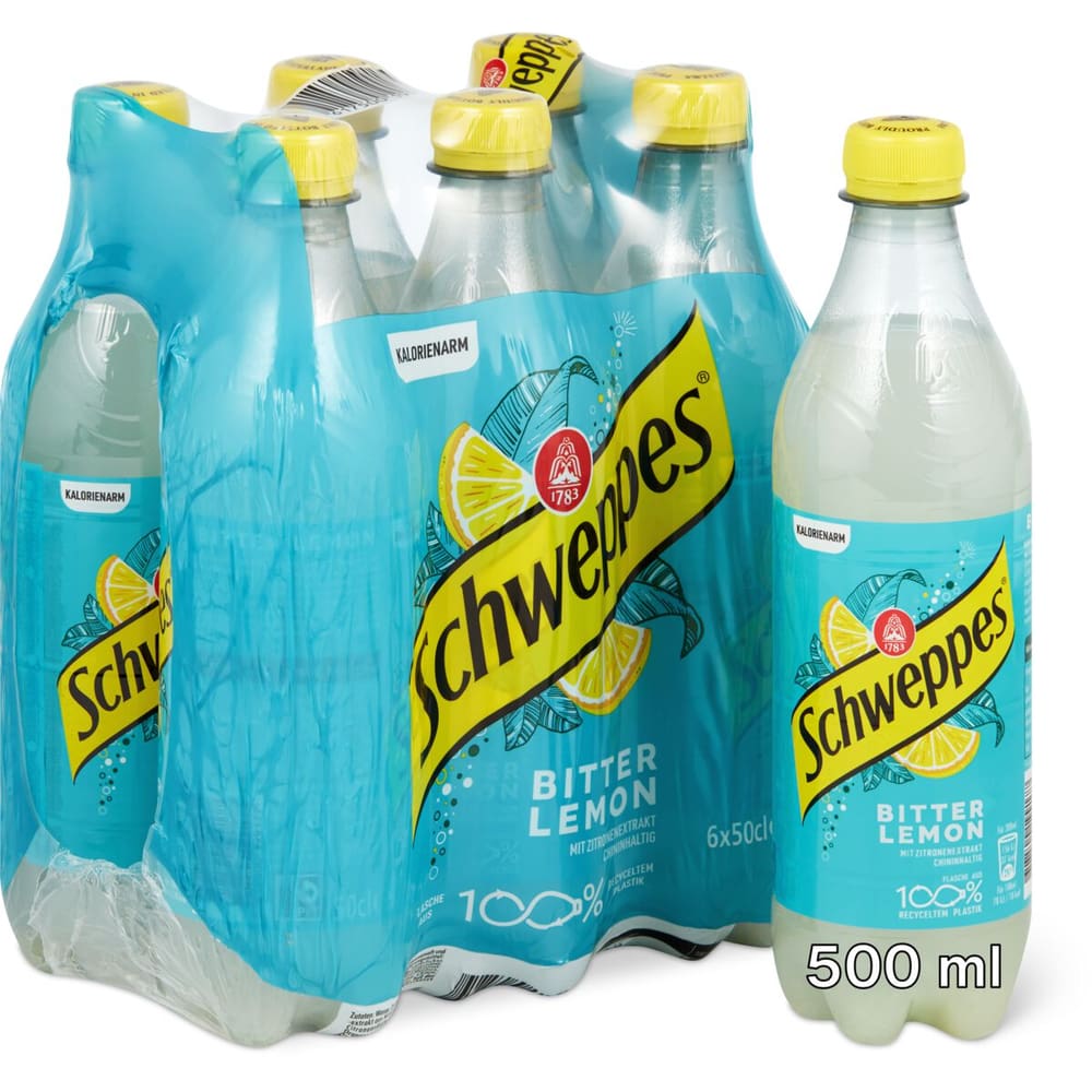 Schweppes · Low-calorie soft drink · Bitter lemon • Migros