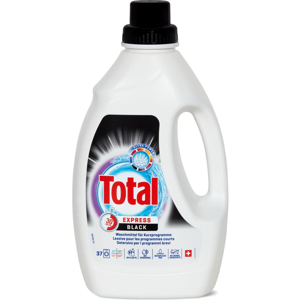 Total Express Black · Liquid laundry detergent · 37 wash cycles • Migros