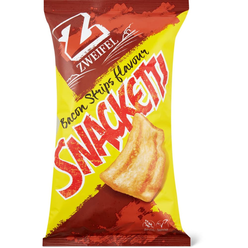 Zweifel Snacketti · Snack auf Kartoffelbasis · Bacon Strips • Migros