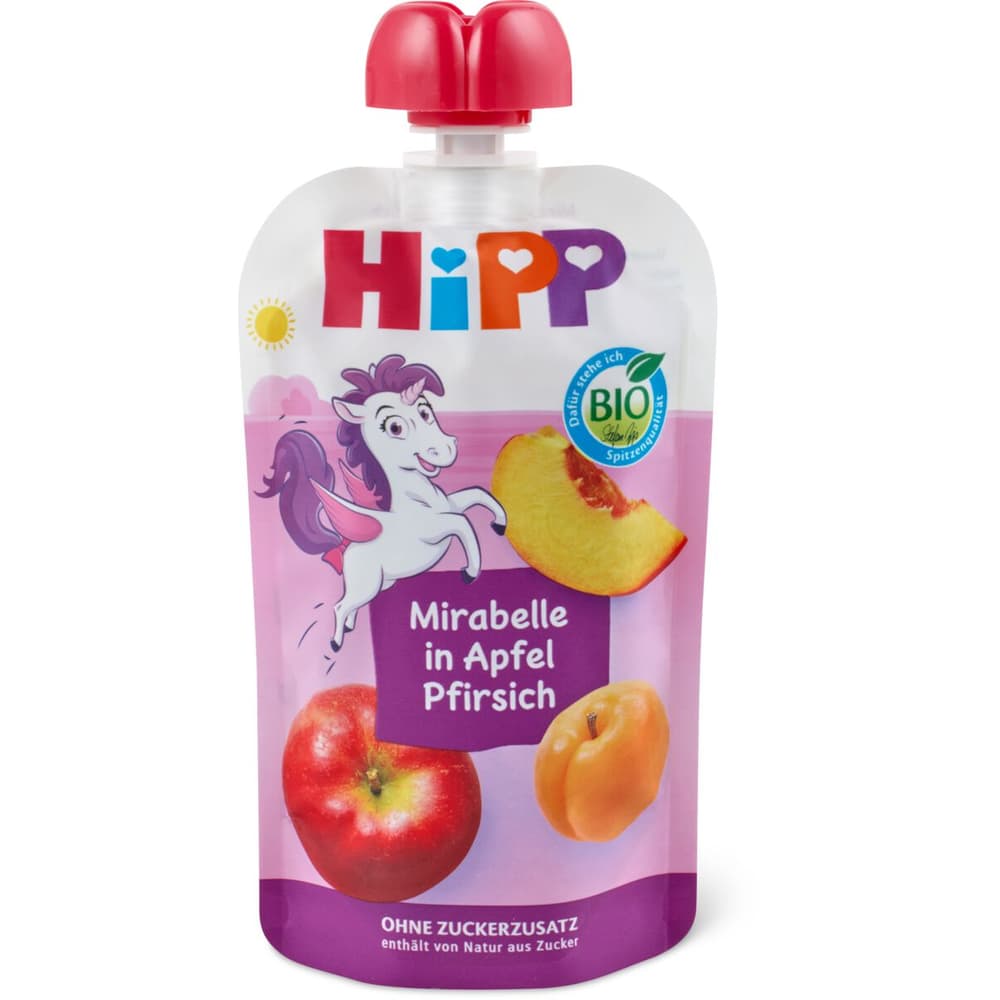 HiPP Bio Hippis · Quetschbeutel für Babys Mirabelle in Apfel-Pfirsich · Ab 12 Monaten • Migros