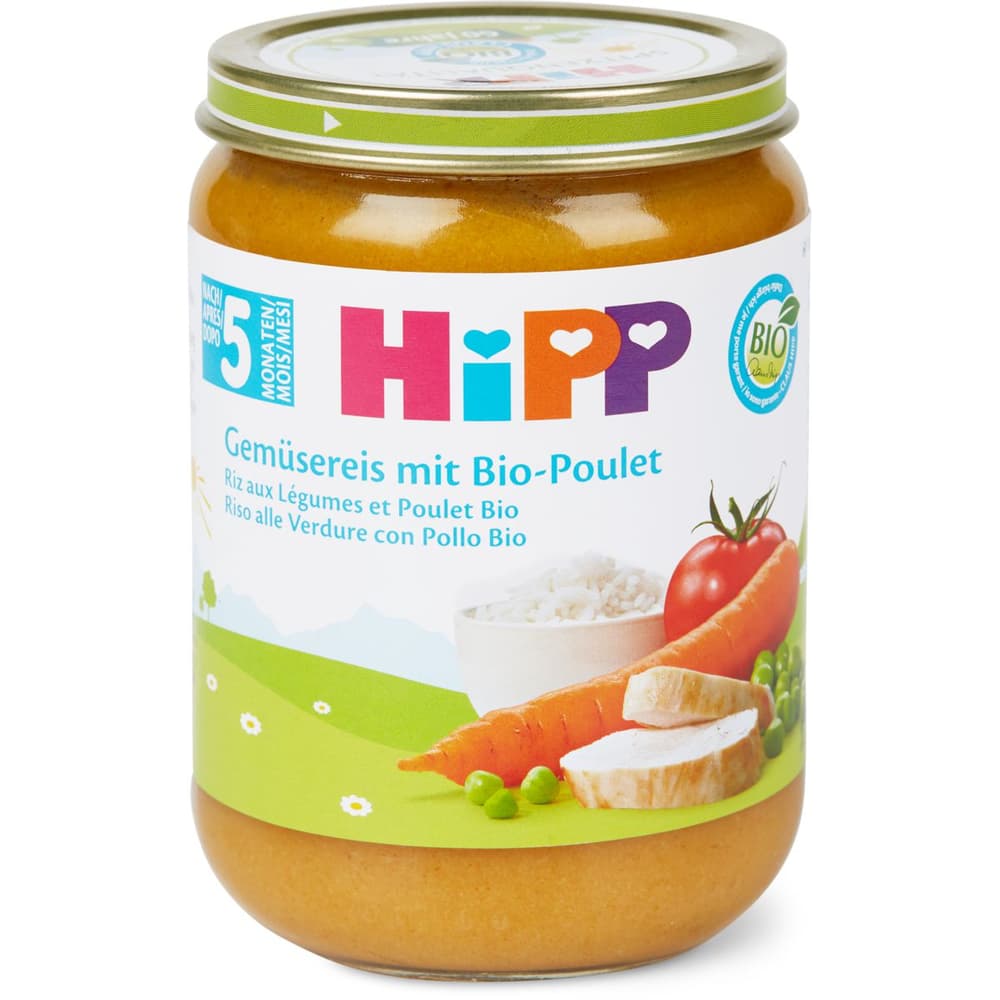 HiPP Bio · Babygläschen mit Gemüsereis und Bio-Poulet · Ab 5 Monaten ...