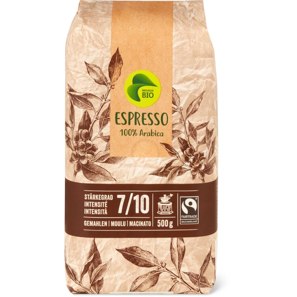 Migros Bio Fairtrade · Kaffee gemahlen · Espresso 7/10 • Migros