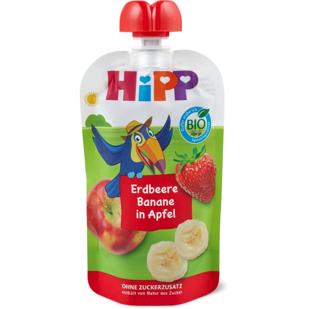 HiPP Bio Hippis · Quetschbeutel für Babys Erdbeere-Banane in Apfel · Ab 12 Monaten • Migros