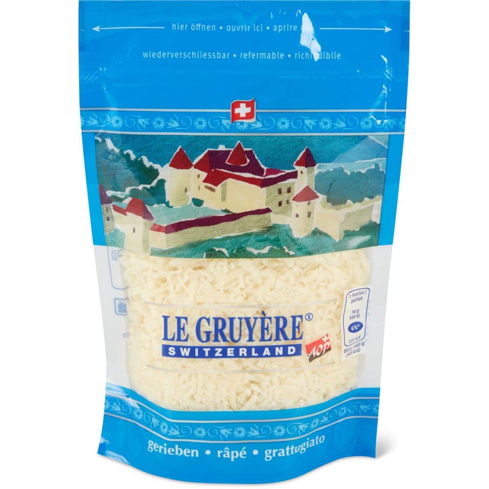 Le Gruyère AOP · Fromage suisse à pâte dure, gras, au lait cru · râpé ...